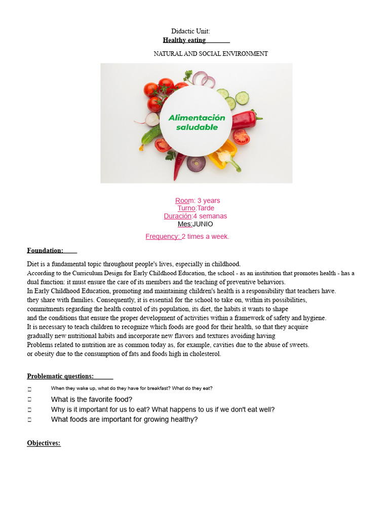 Healthy Eating Didactic Unit for Kids | PDF | Healthy Diet | Foods