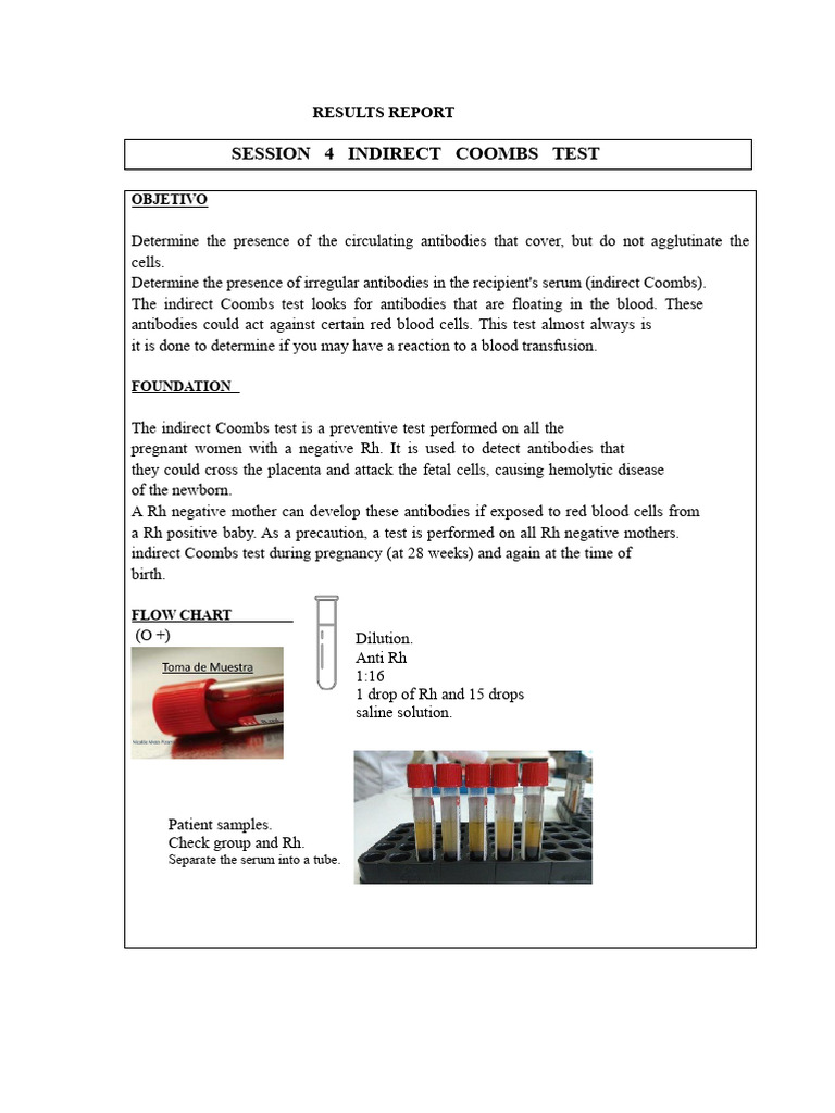RESULTS REPORT 4 Coombs Test | PDF | Tissue (Biology) | Medical Specialties