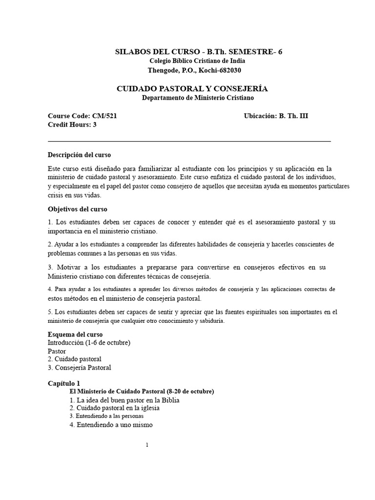 Cuidado Pastoral y Consejería | PDF