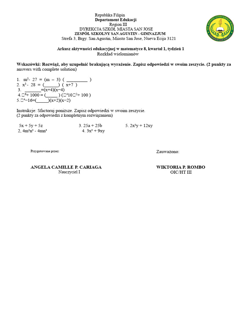 Las Math 8 Q1-W1 2021-2022 | PDF