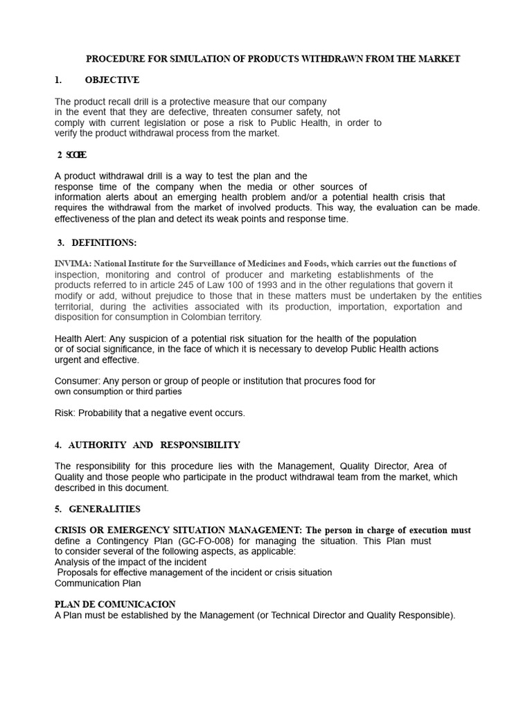 Product Withdrawal Simulation Procedure | PDF | Verification And ...