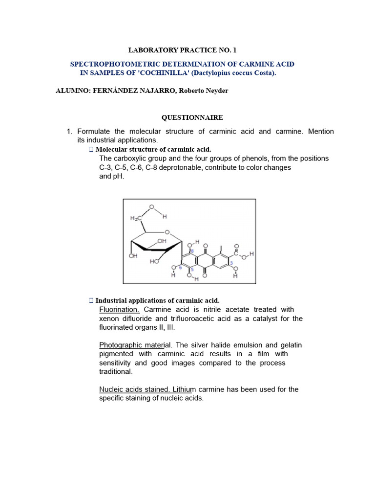 Spectrophotometric Analysis of Carmine Acid | PDF | Solubility ...