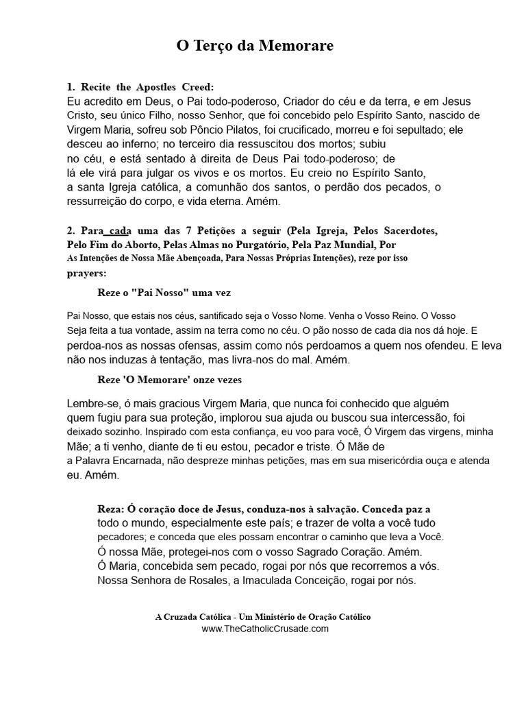 Oração do Terço da Memorare | PDF | Rosário | Oração do Senhor
