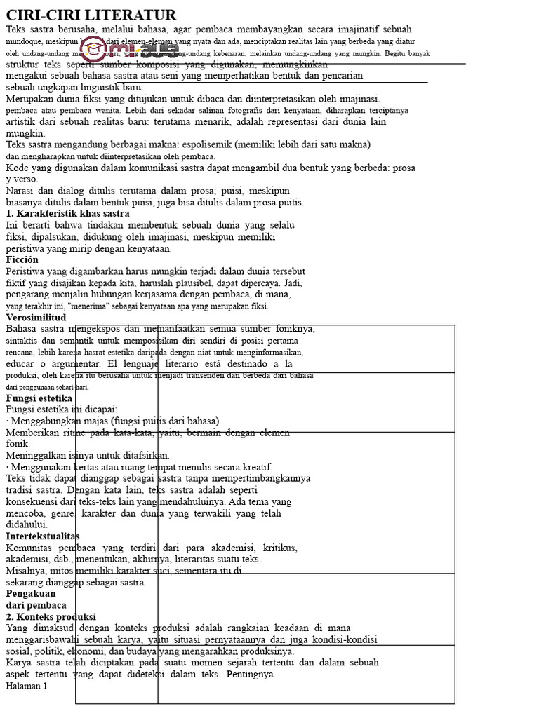 ciri-ciri sastra | PDF