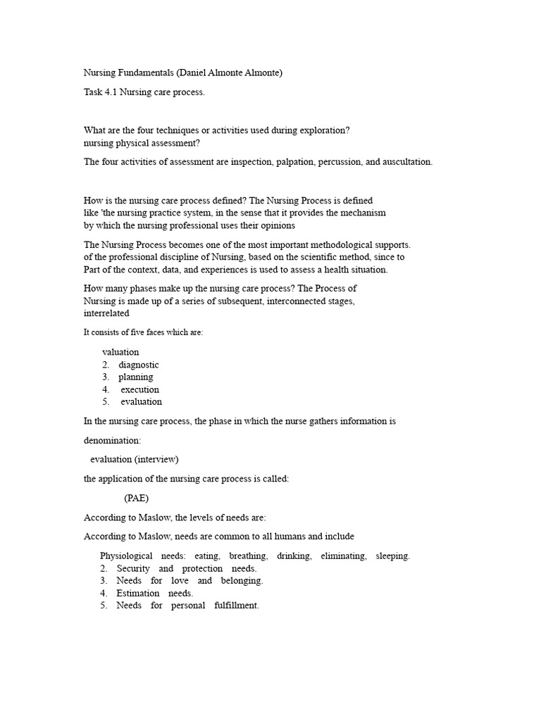 Nursing Fundamentals Questionnaire 4 | PDF | Medical Diagnosis | Health ...