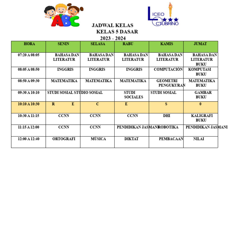 JADWAL KELAS 5 2023-2024 | PDF