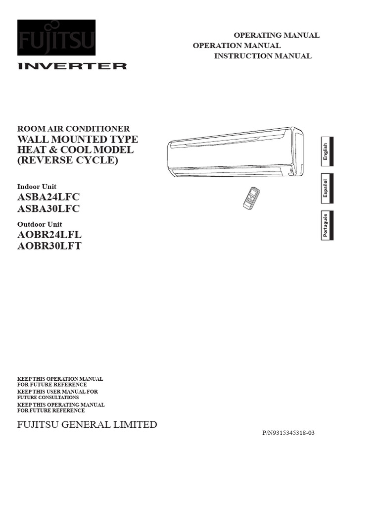 Fujitsu 24000 Btu Split High Wall Air Conditioning Operating Manual ...