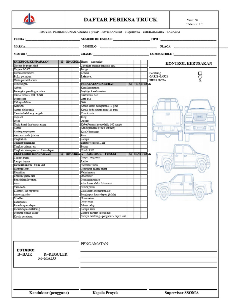 Daftar Periksa Mobil Pick-up | PDF