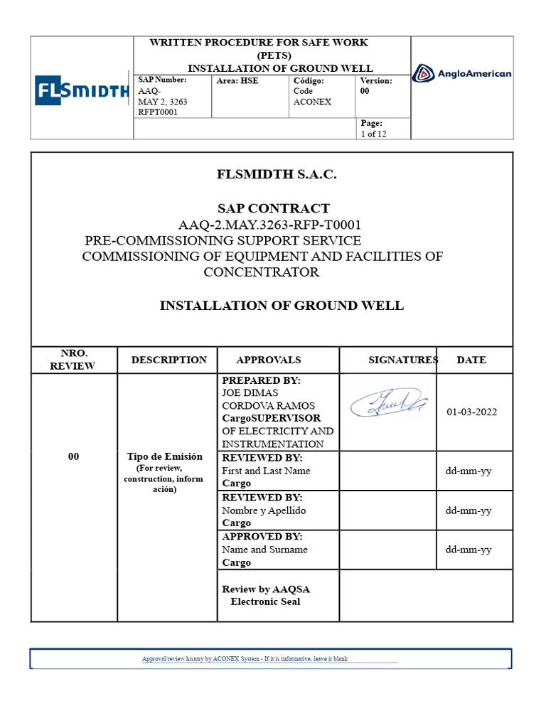 Safe Work Procedure for Ground Well Installation | PDF | Personal ...