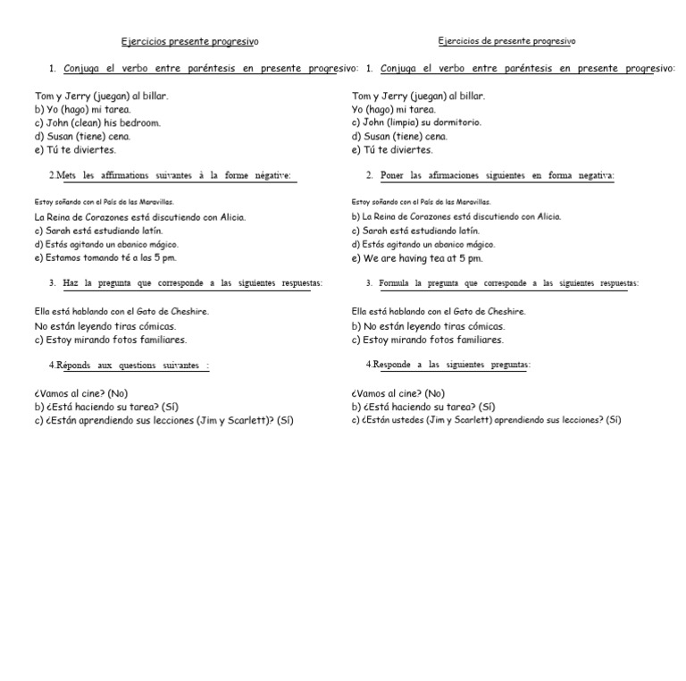 Ejercicios de presente progresivo | PDF