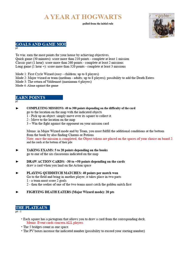 Hogwarts Game Modes and Scoring Guide | PDF | Harry Potter