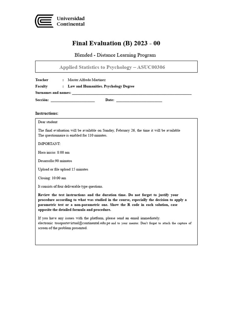 Final Evaluation: Applied Statistics 2023 | PDF | Statistical ...
