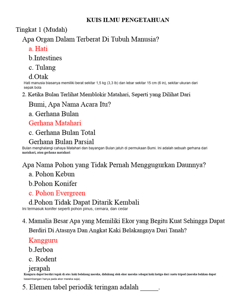 Kuis Ilmu Pengetahuan Tingkat Dasar | PDF