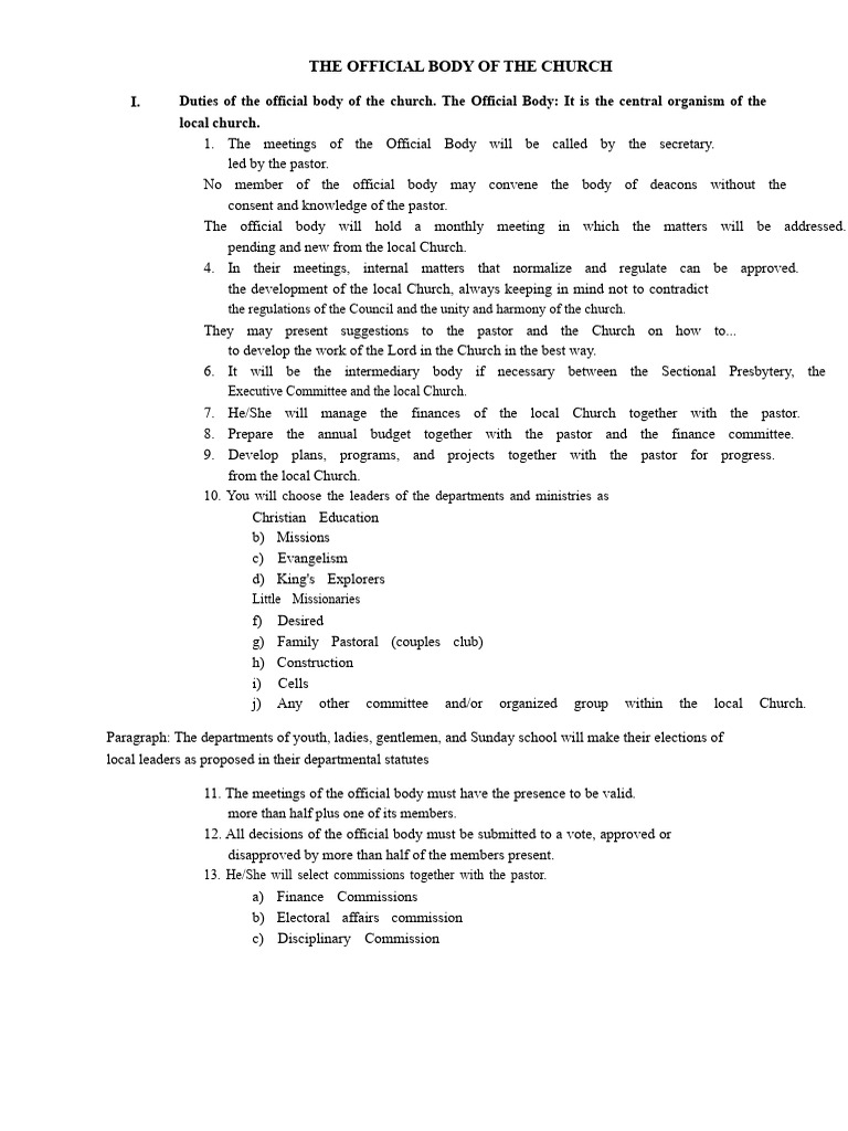 The Official Body of The Church | PDF | Deacon | Pastor