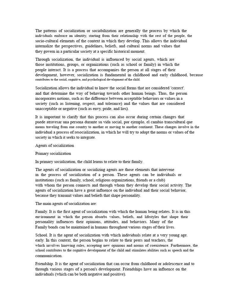 The Patterns of Socialization or Sociability | PDF | Socialization ...