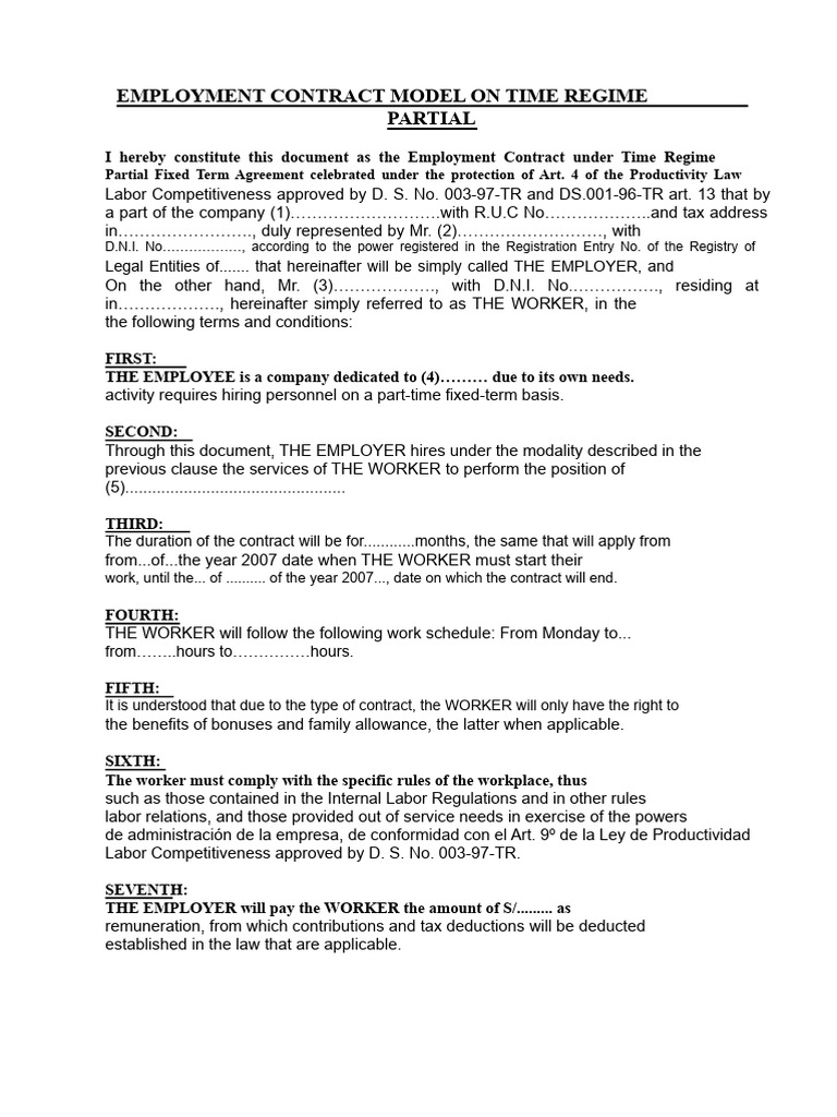 Employment Contract Model in Time Regime | PDF | Employment | Business