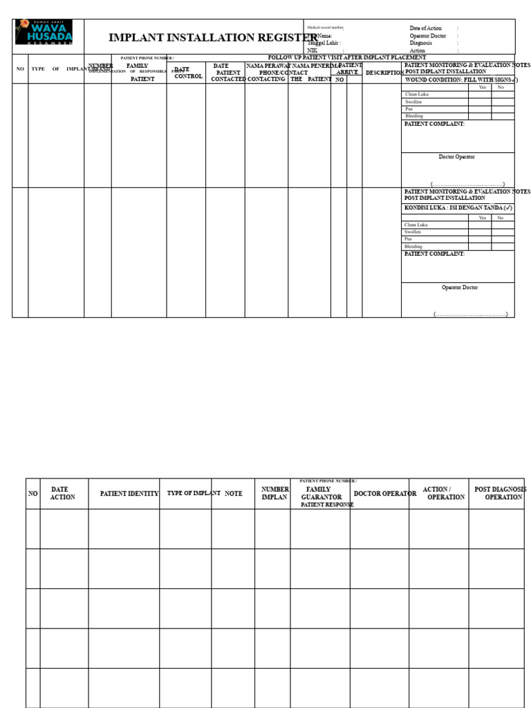 Post-Implant Patient Monitoring Log | PDF | Social Programs | Surgery