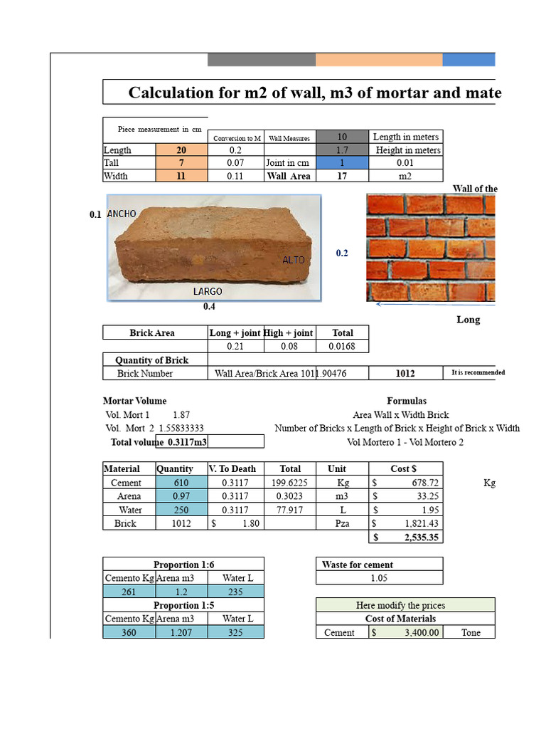Calculation of Brick and Mortar 2021-22 | PDF | Brick | Volume