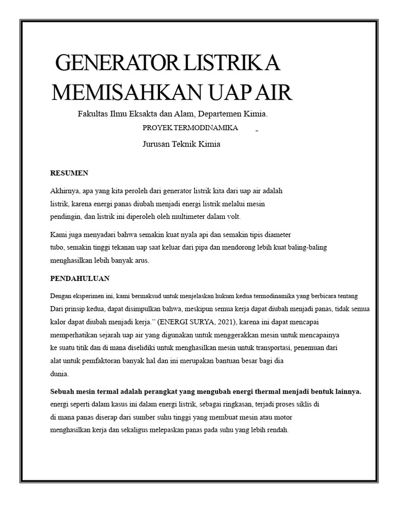 GENERATOR LISTRIK DARI UAP AIR | PDF