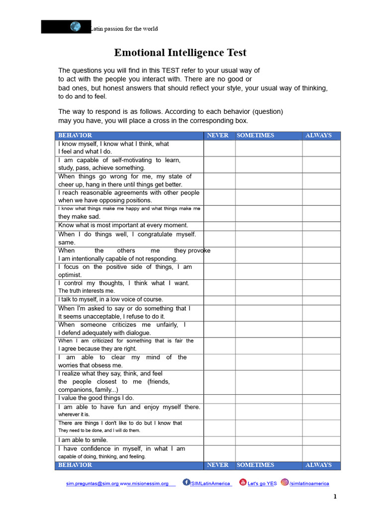 Emotional Intelligence Test | PDF | Intelligence | Emotional Intelligence