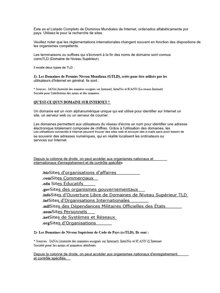 Voici La Liste Complète Des Domaines Mondiaux D'internet. | PDF | l ...