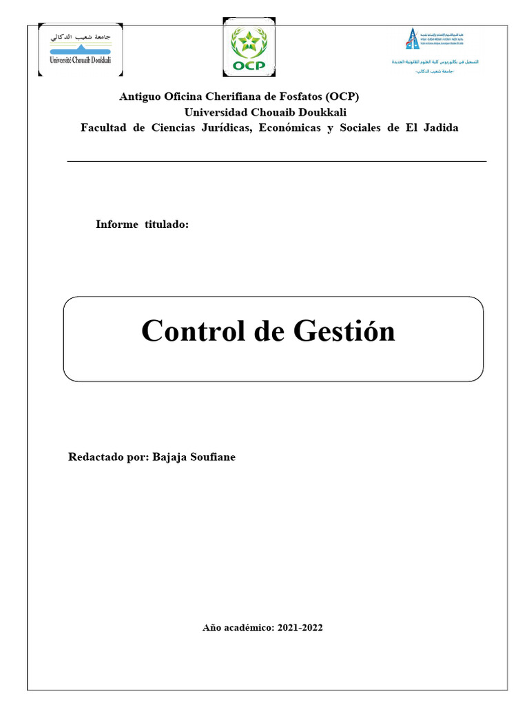 Control de Gestión en OCP: Informe 2022 | PDF | Contabilidad | Presupuesto
