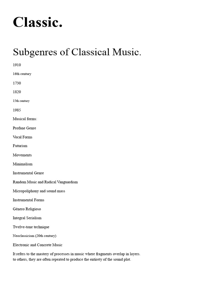 Classic.: Subgenres of Classical Music | PDF
