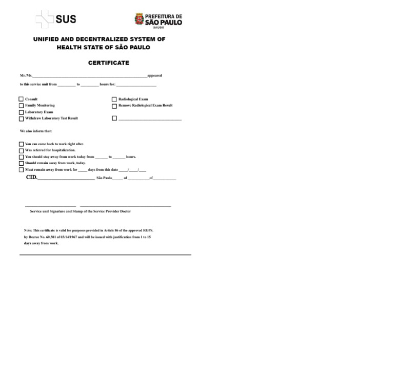 Medical Certificate SP Upa | PDF