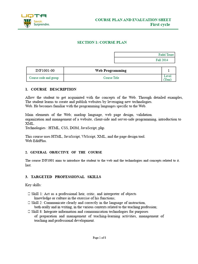 Syllabus of The Web Programming Course | PDF | World Wide Web ...