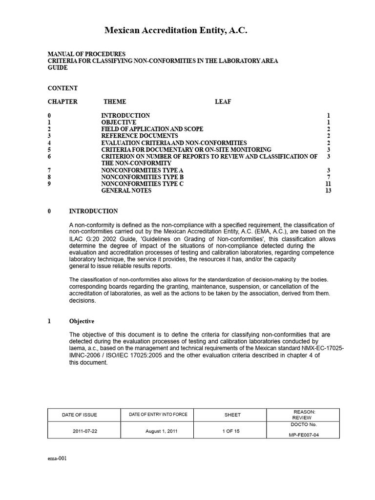 Non-Conformity Classification Guide for Labs | PDF | Calibration ...