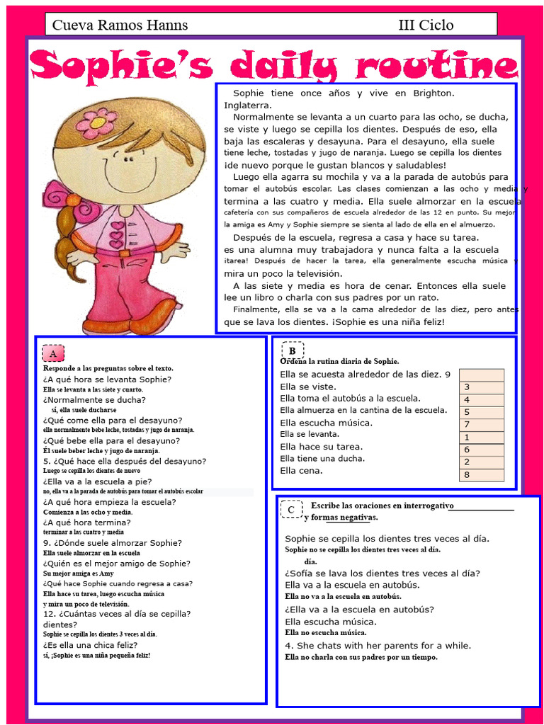 La Rutina Diaria de Sofía - Comprensión de Lectura | PDF | Almuerzo