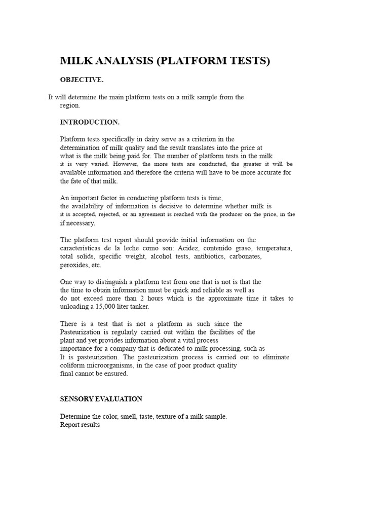 Milk Platform Tests | PDF | Milk | Chemistry