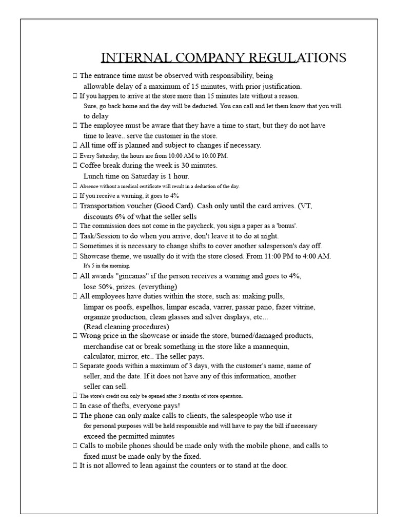 Internal Company Regulations | PDF | Sales | Business