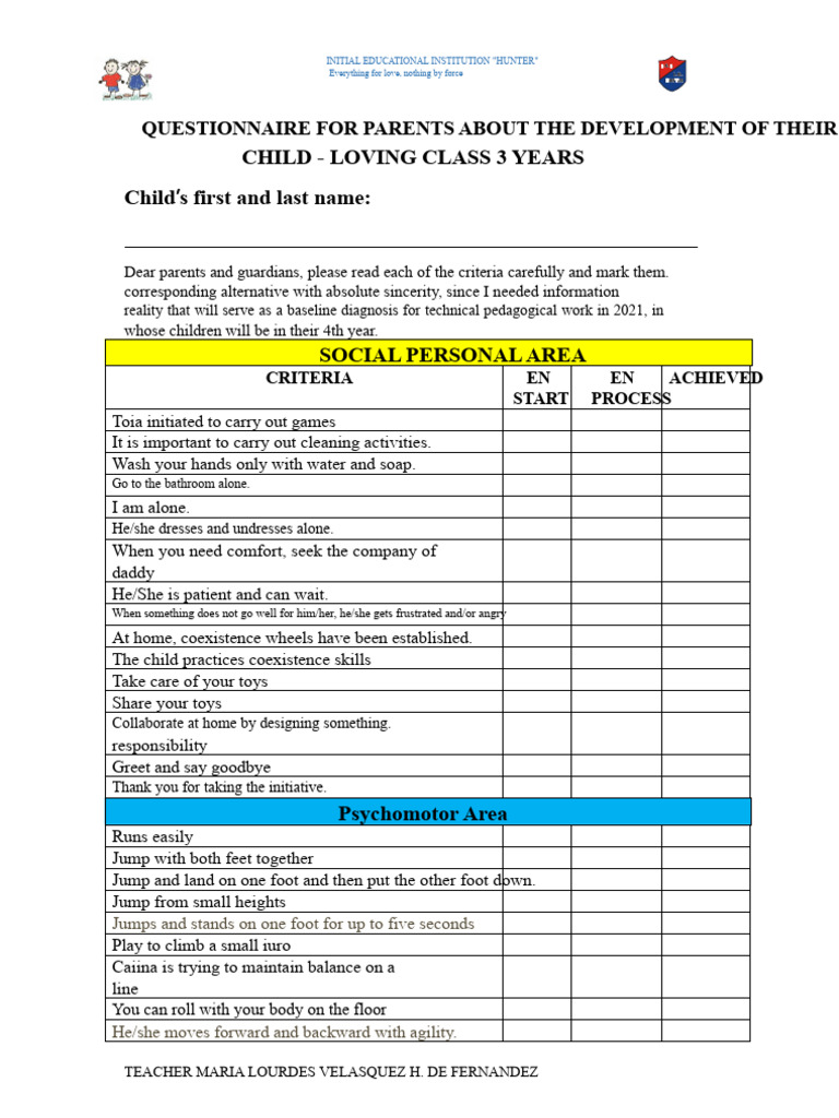 Questionnaire For Parents | PDF