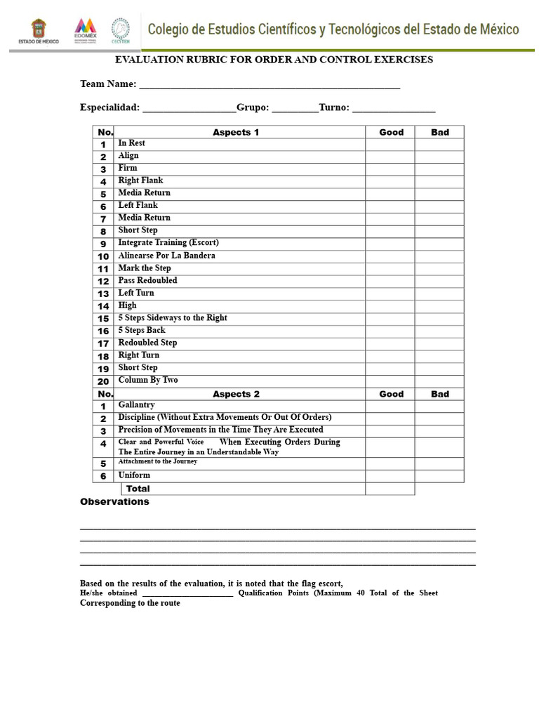 Order and Control Exercises Evaluation Rubric | PDF