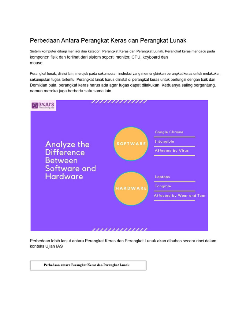Perbedaan Antara Perangkat Keras dan Perangkat Lunak | PDF