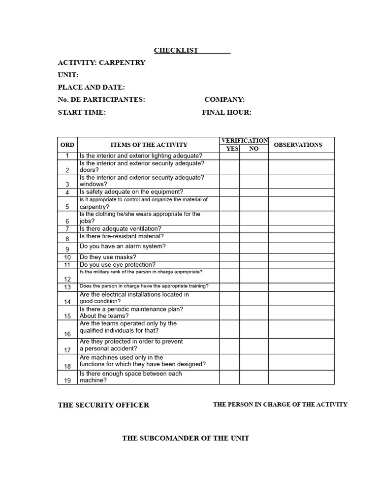 Carpentry Checklist | PDF