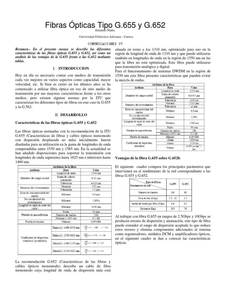 Fibras Tipos G655 | PDF | Multiplexación por División de Longitud de ...