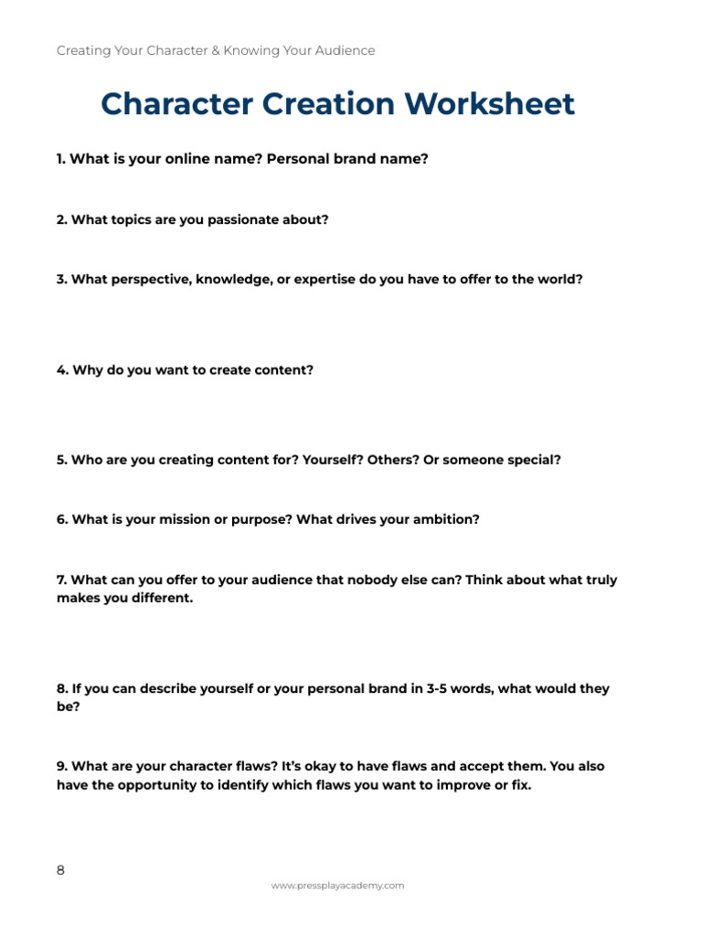 Character Creation for Content Creators | PDF