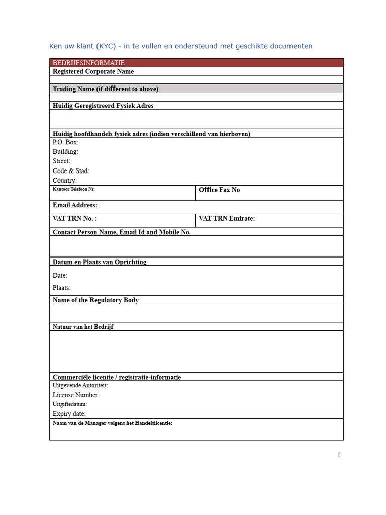 AML KYC-formulier | PDF