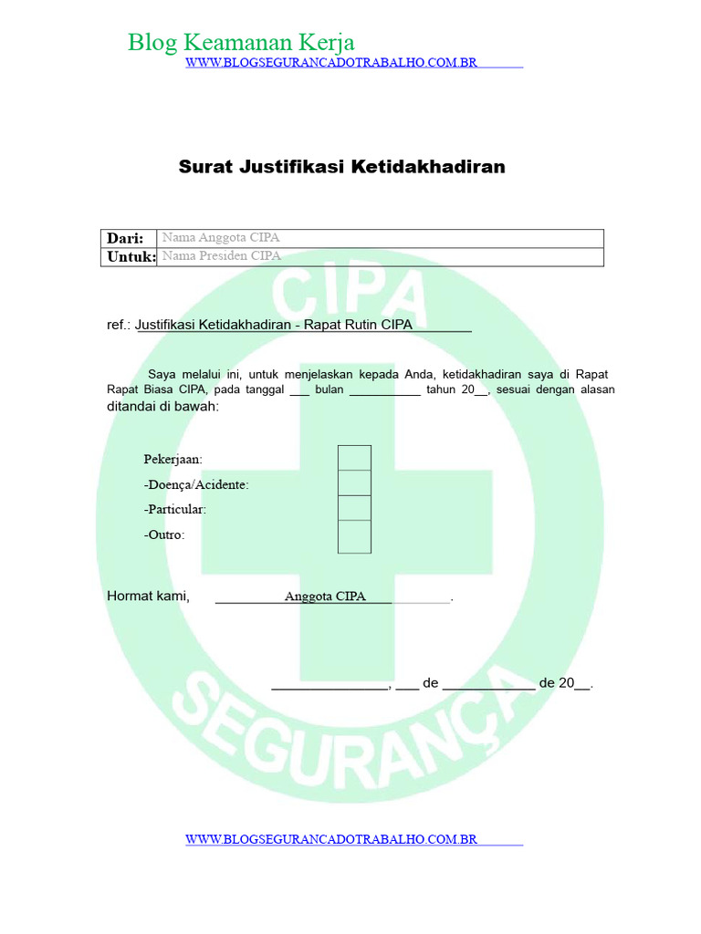 Model - Letter of Justification for Absence from the CIPA Meeting ...