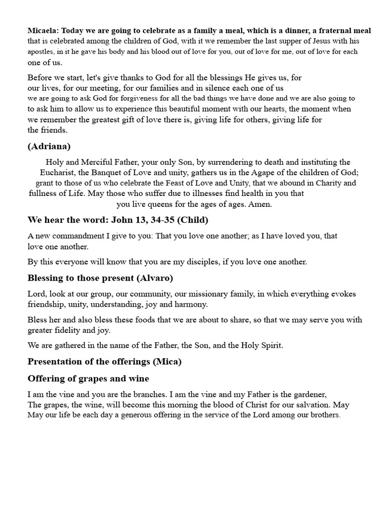 Family Dinner Celebration of Love | PDF | Eucharist | Last Supper