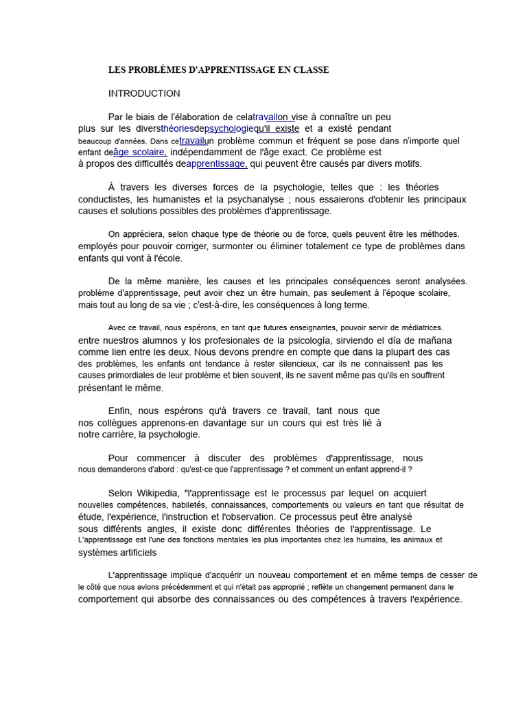 Problèmes d'apprentissage en classe : causes et solutions | PDF ...