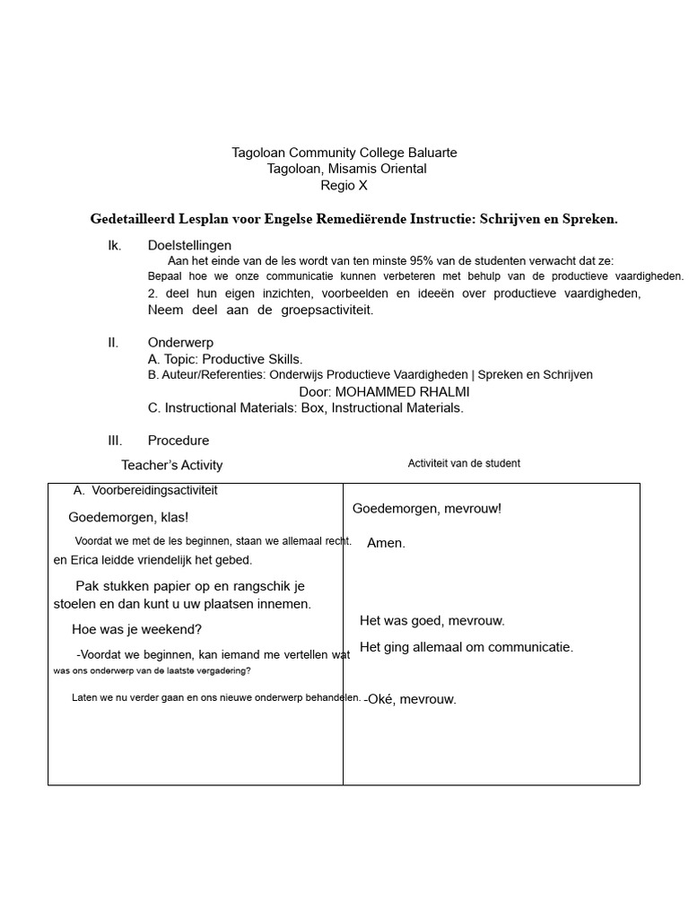 Gedetailleerd Lesplan | PDF