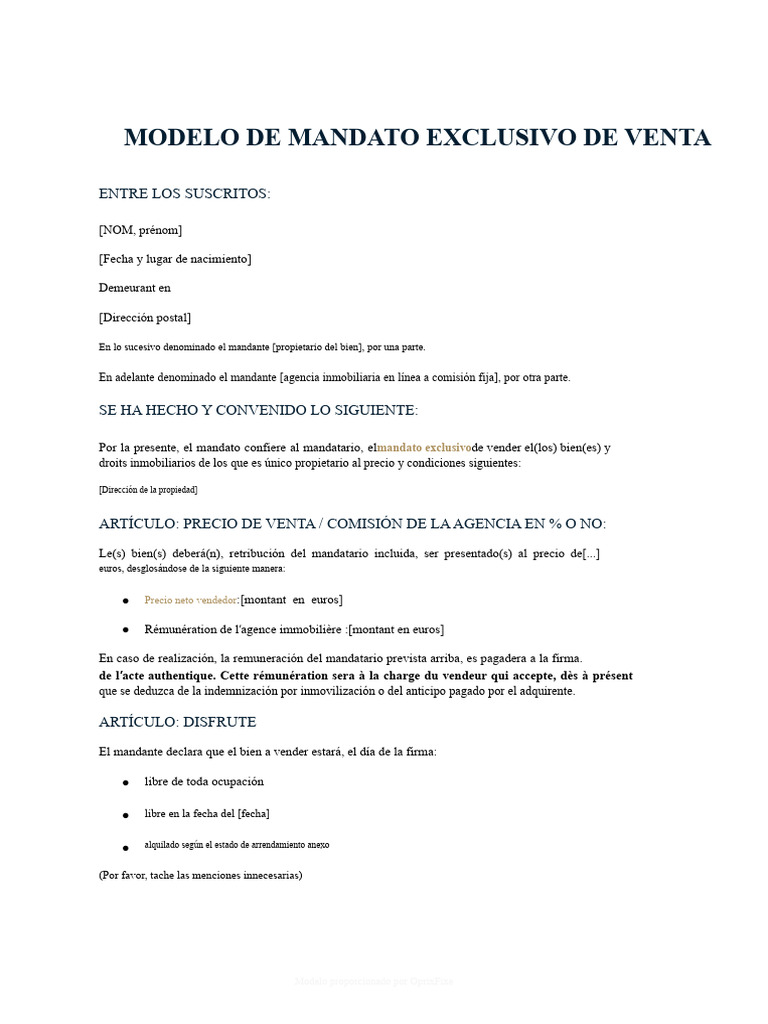 Modelo Mandato de Venta Exclusivo | PDF