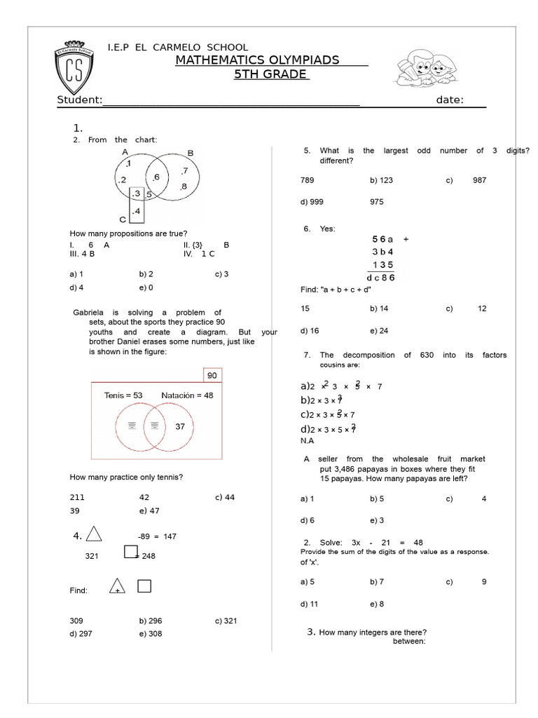 Mathematics Olympics - 5th Grade | PDF | Numbers | Discrete Mathematics