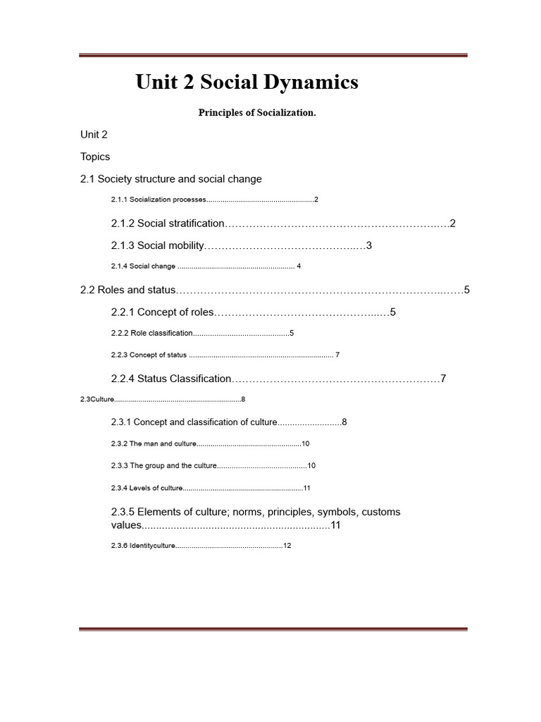 UNIT 2 Social Dynamics | PDF | Society | Socialization