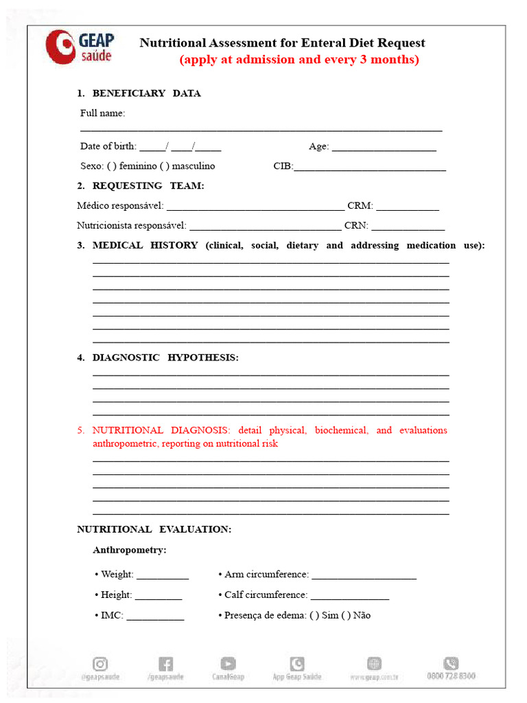 Nutritional Assessment For Requesting Enteral Diet | PDF | Calorie ...