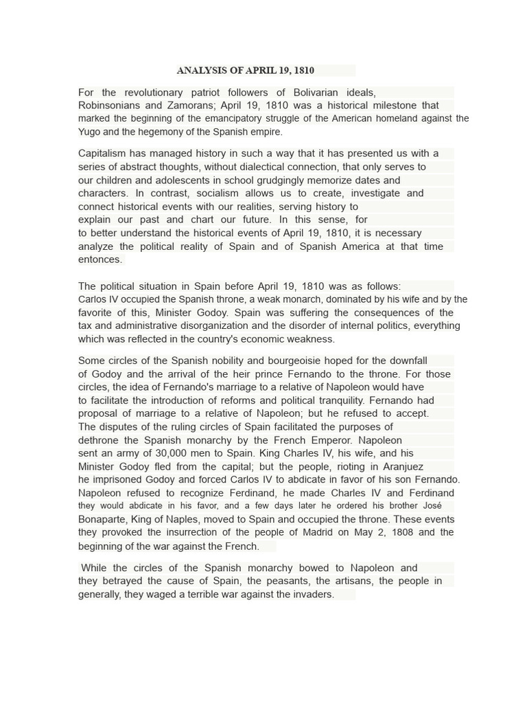 Analysis of April 19, 1810 | PDF | Napoleon | Spain