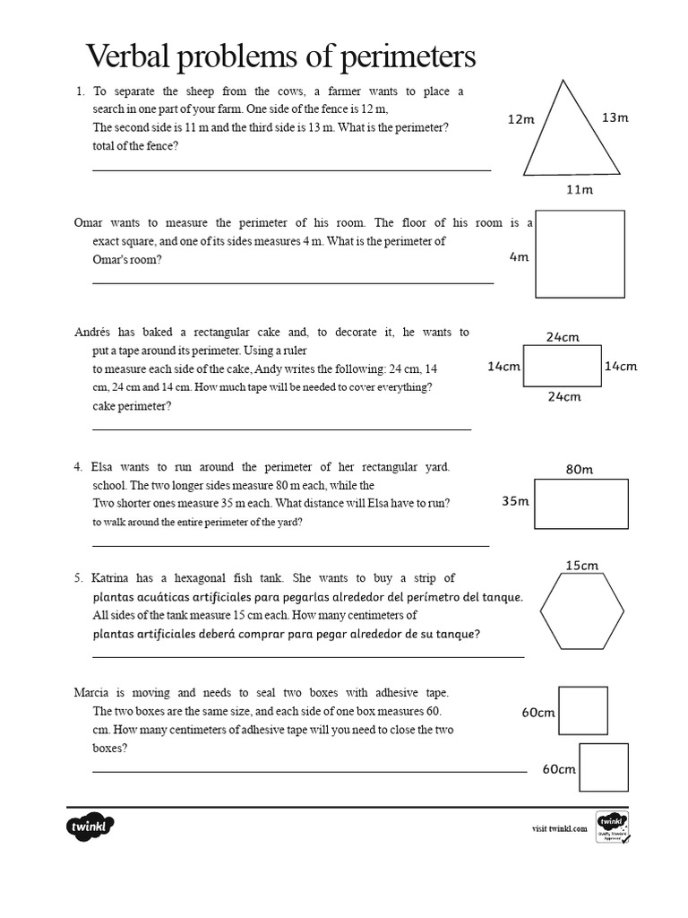 Perimeter Calculation Word Problems | PDF